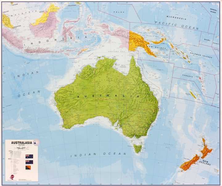 Australasia political wall map laminated Maps International - Maps ...